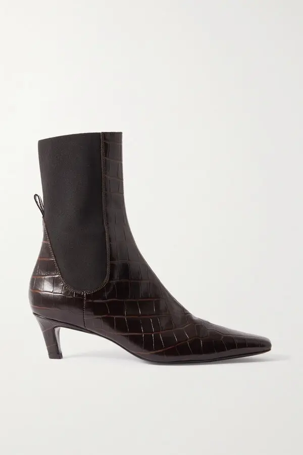 TOTEME The Mid Heel Croc-effect Leather Ankle Boots - Brown