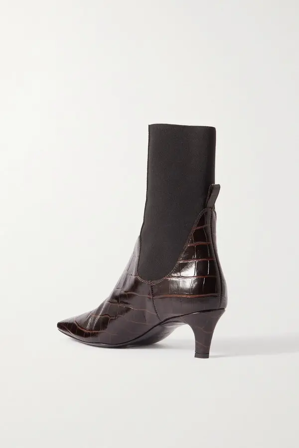 TOTEME The Mid Heel Croc-effect Leather Ankle Boots - Brown