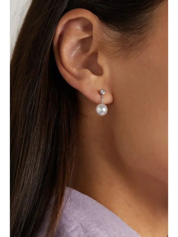 Mikimoto 18-karat Pearl And Diamond Drop Earrings