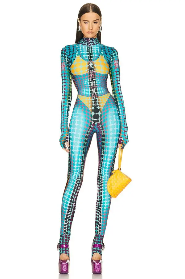Jean Paul Gaultier High Neck Hooded Jumpsuit - Blue  Purple  & Yellow