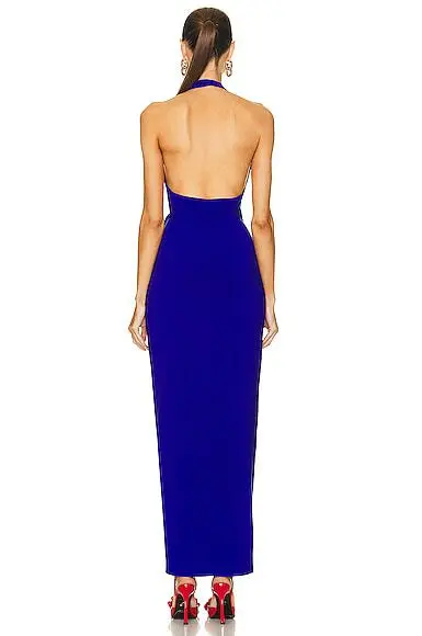 Norma Kamali Halter Wrap Straight Gown In Blue - Cobalt | Editorialist