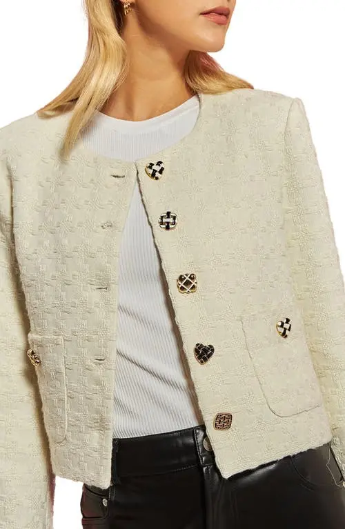 English Factory Houndstooth Crop Jacket - Ivory