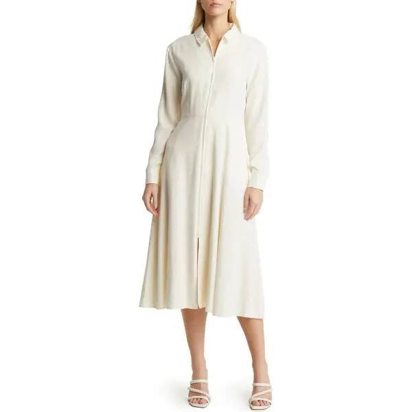 Nordstrom Long Sleeve Front Zip Midi Dress - Ivory Antique