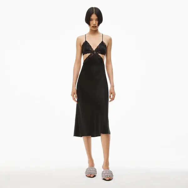 knee length dresses for ladies Rent Bec + Bridge Black Lady Lila Midi Dress main image 1