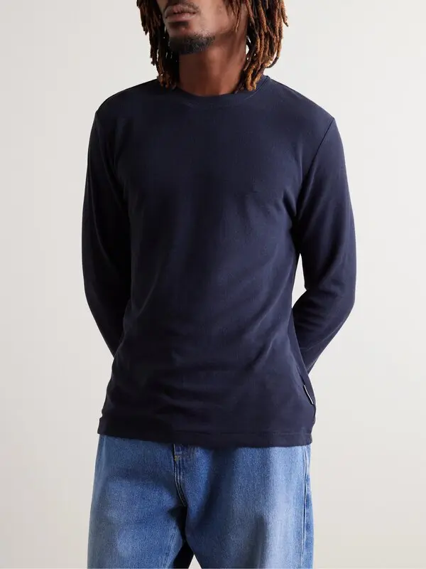 Nn07 Clive Waffle-knit Cotton And Modal-blend T-shirt - Blue