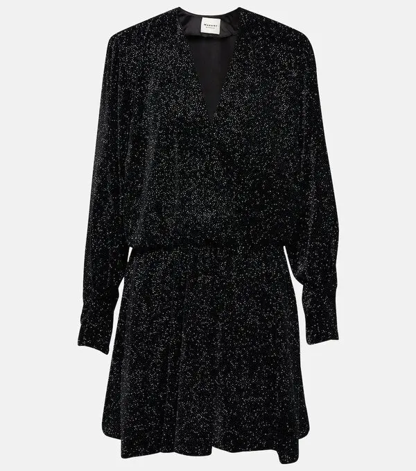 MARANT ETOILE Alexane Glitter Velvet Minidress - Black