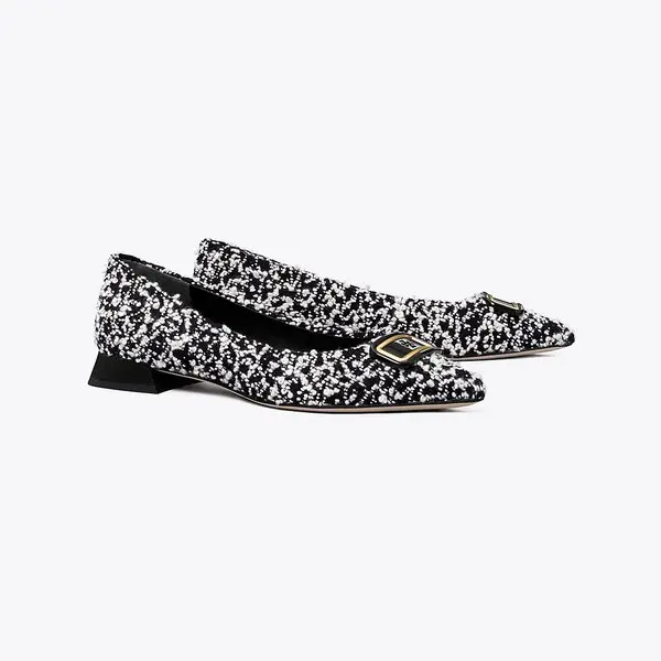 Tory Burch Georgia Pointed Toe Flat - Black White/perfect Black