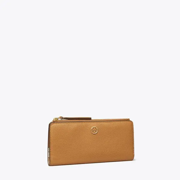 Tory Burch Robinson Pebbled Zip Slim Wallet - Tiramisu