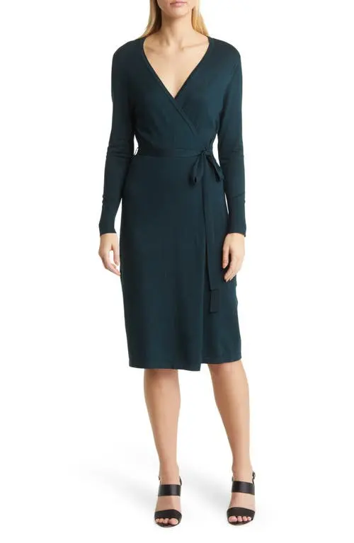 Anne Klein Long Sleeve Faux Wrap Dress