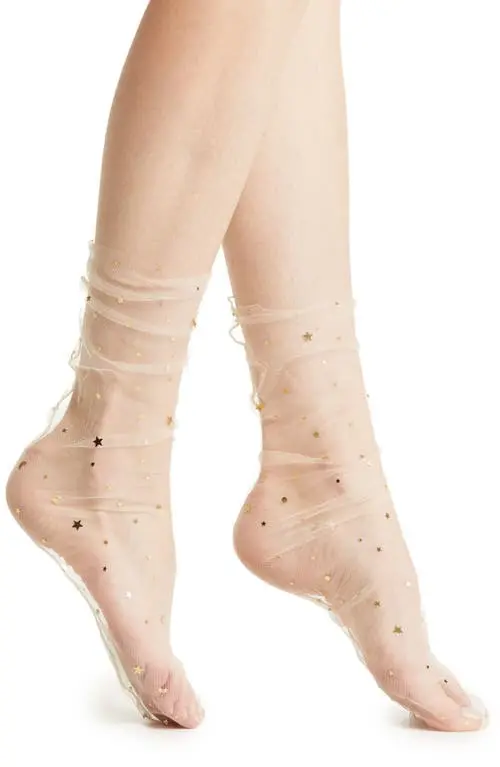 HIGH HEEL JUNGLE Starry Sky Tulle Crew Socks - Nude