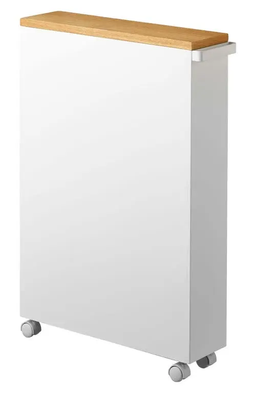 YAMAZAKI Tower Slim Rolling Bathroom Cabinet - White
