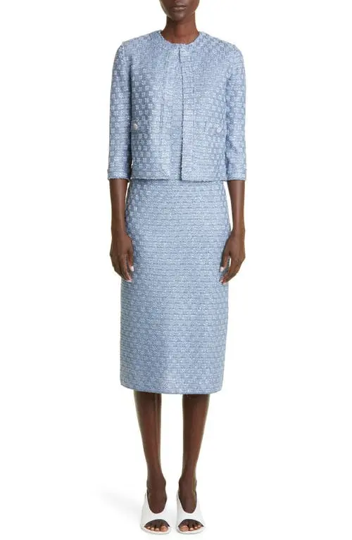 St. John Sequin Check Sleeveless Tweed Knit Dress