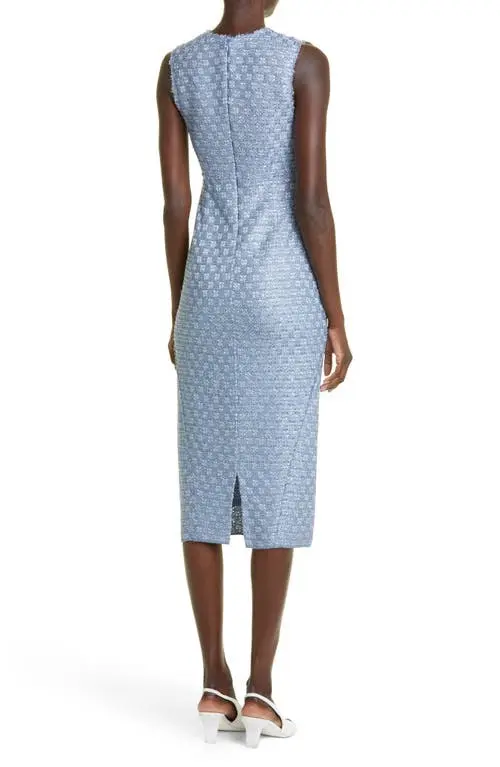 St. John Sequin Check Sleeveless Tweed Knit Dress