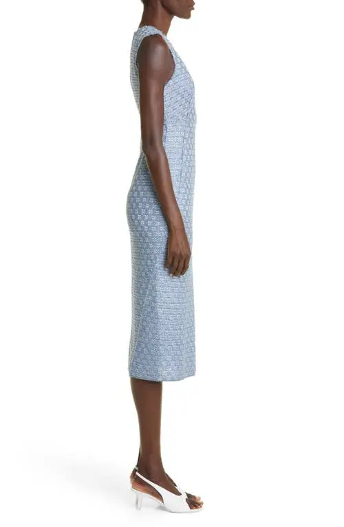 St. John Sequin Check Sleeveless Tweed Knit Dress