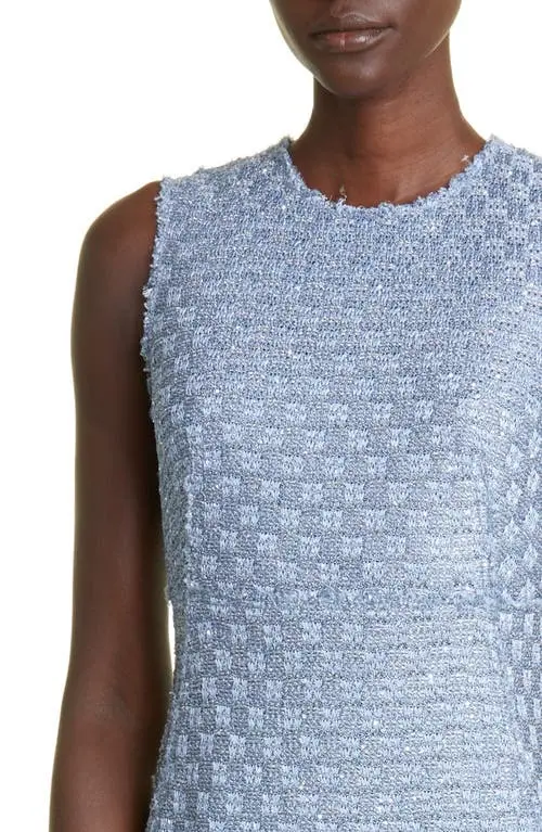 St. John Sequin Check Sleeveless Tweed Knit Dress