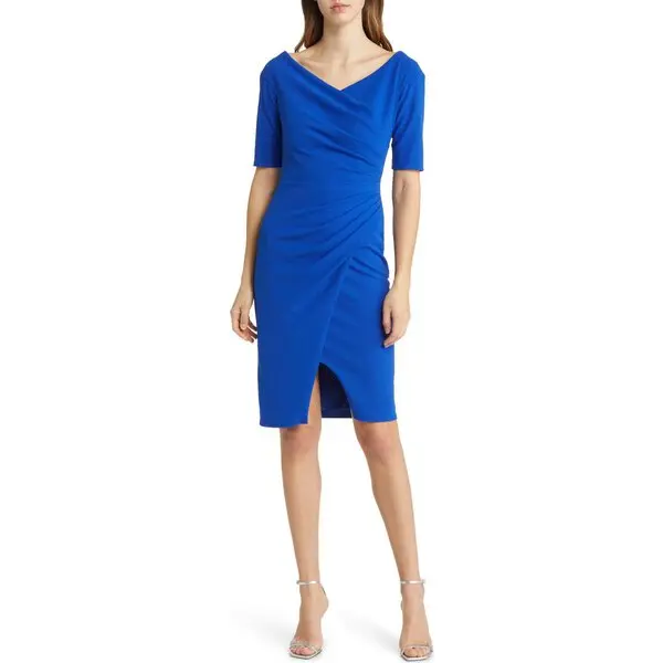 Tadashi Shoji Ruched Crepe Sheath Dress - Mystic Blue