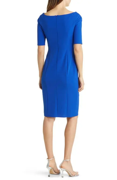 Tadashi Shoji Ruched Crepe Sheath Dress - Mystic Blue