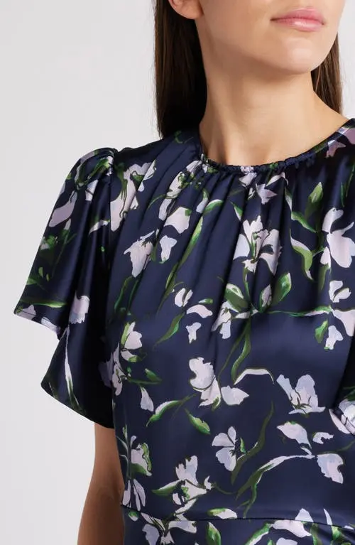 Chelsea28 Flutter Sleeve Asymmetric Hem Dress In Navy Floral Stroll - 45%  Off