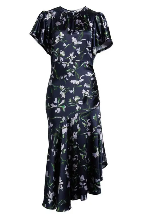 Chelsea28 Flutter Sleeve Asymmetric Hem Dress In Navy Floral Stroll - 45%  Off