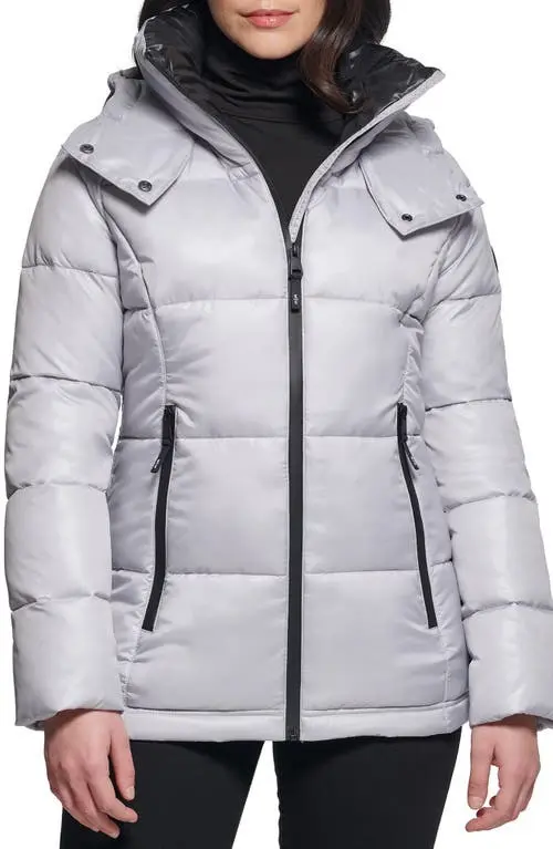 KENNETH COLE Cire Hooded Puffer Jacket - Silver
