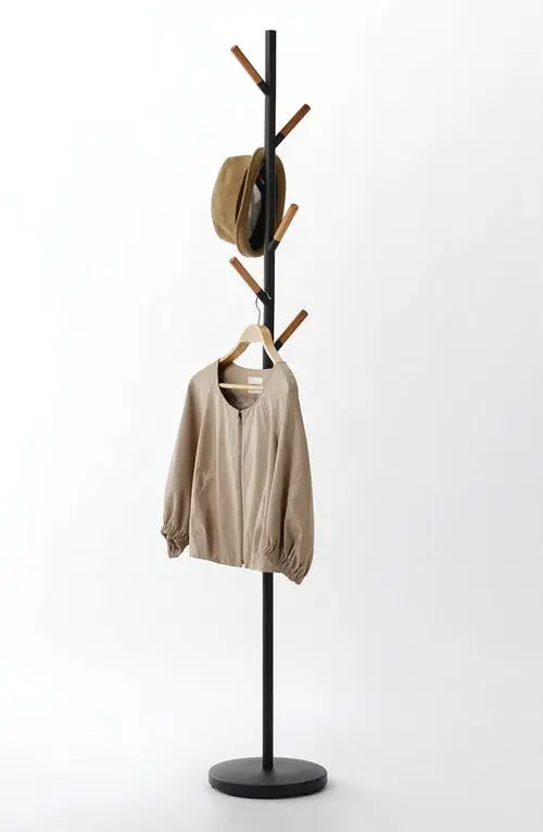 YAMAZAKI Wood Tipped Steel Coat Rack