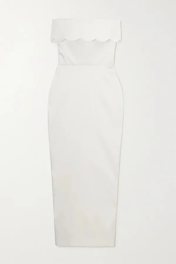 RASARIO Strapless Scalloped Duchesse-satin Maxi Dress