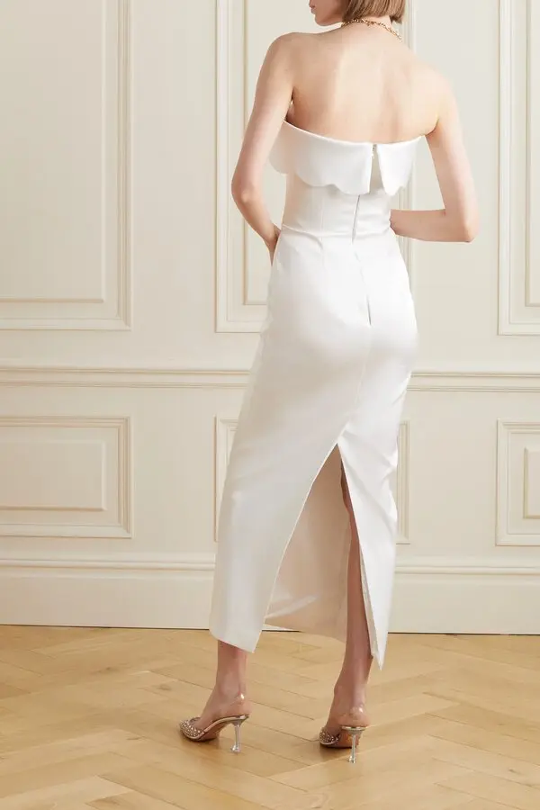 RASARIO Strapless Scalloped Duchesse-satin Maxi Dress