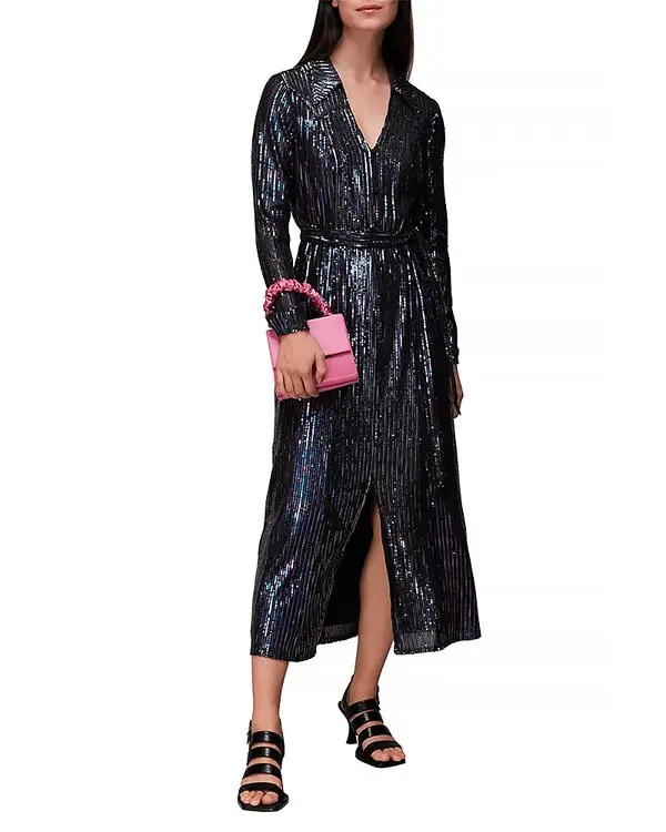 Whistles Striped Sequin Midi Dress