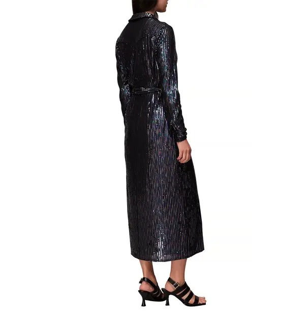 Whistles Striped Sequin Midi Dress