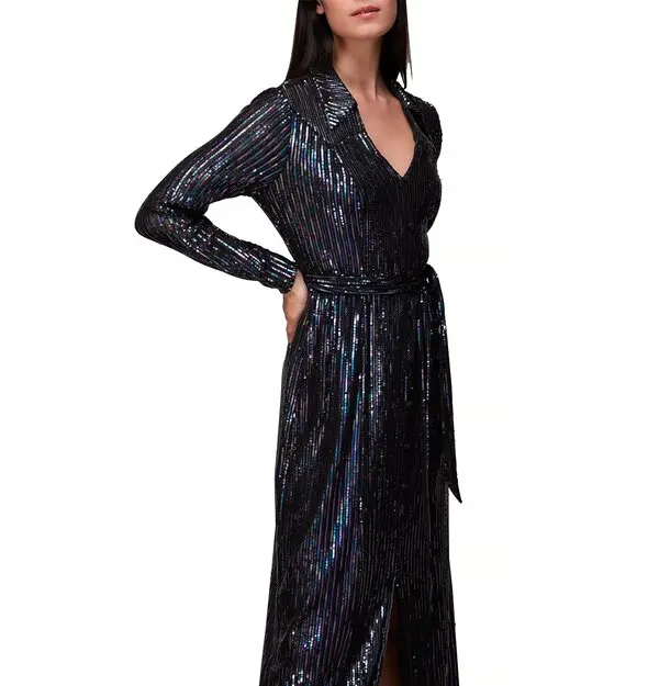 Whistles Striped Sequin Midi Dress