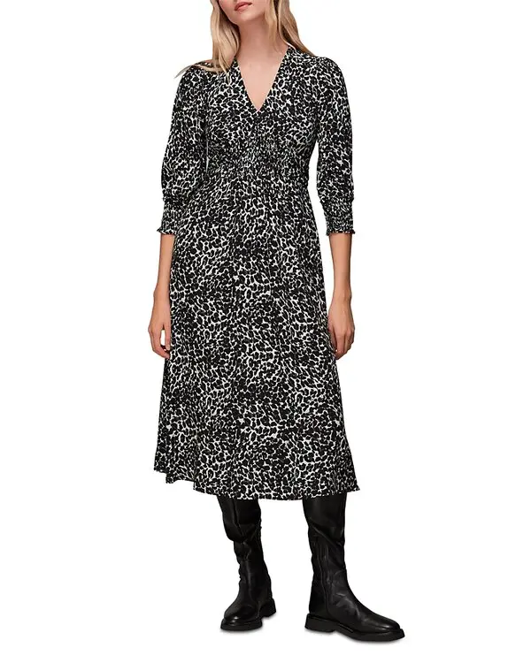 Whistles Shadow Leopard Print Shirred Dress - Black/multi