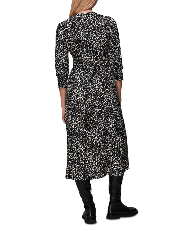 Whistles Shadow Leopard Print Shirred Dress - Black/multi