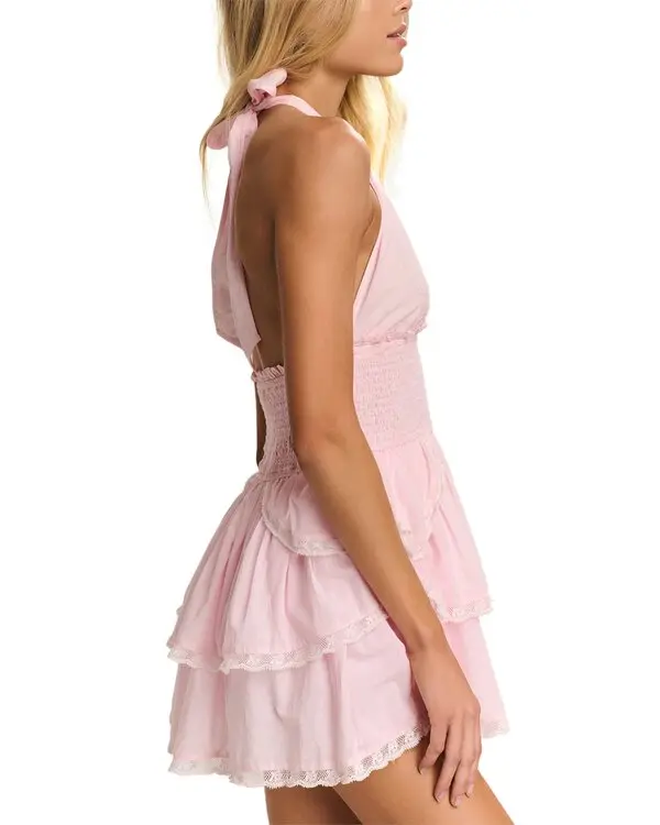 LoveShackFancy Deanna Cotton Halter Mini Dress - Pink