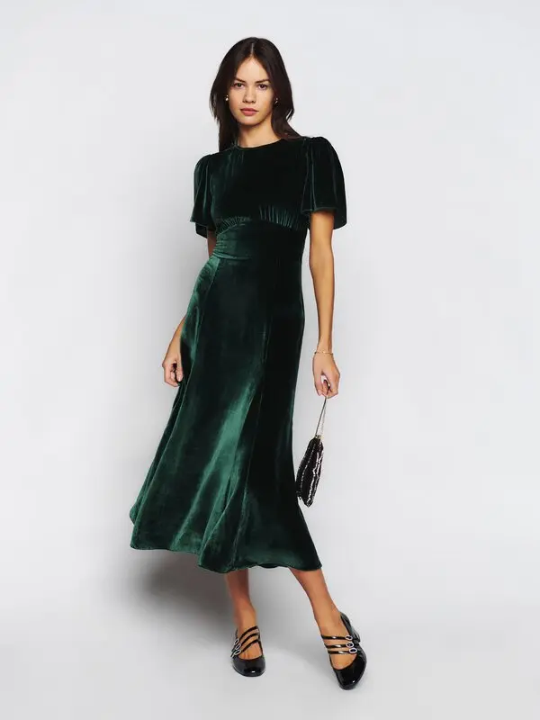 Reformation Quinne Velvet Dress Forest Editorialist