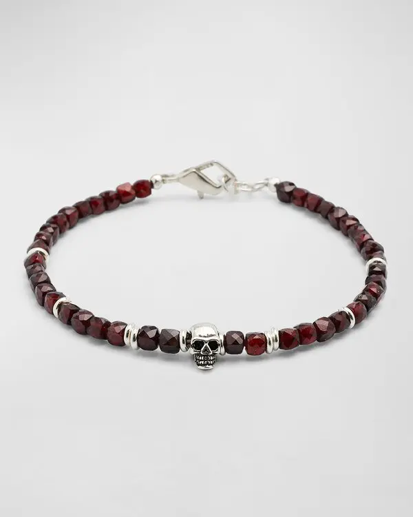 JAN LESLIE Gemstone Skull Beaded Bracelet - Garnet
