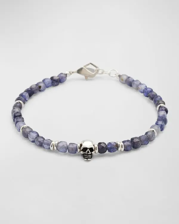 JAN LESLIE Gemstone Skull Beaded Bracelet - Rutilated