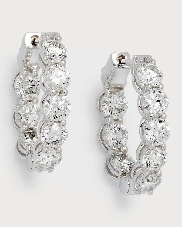 Neiman Marcus 18k And Diamond Hoop Earrings - White Gold