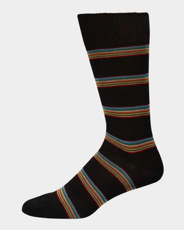Paul Smith Multiblock Ribbed Crew Socks - Blue Pattern