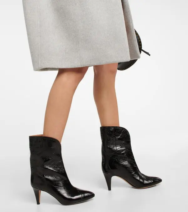 Isabel Marant Étoile Dytho Crinkled Leather Ankle Boots - Black