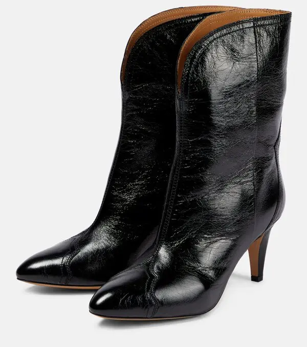 Isabel Marant Étoile Dytho Crinkled Leather Ankle Boots - Black