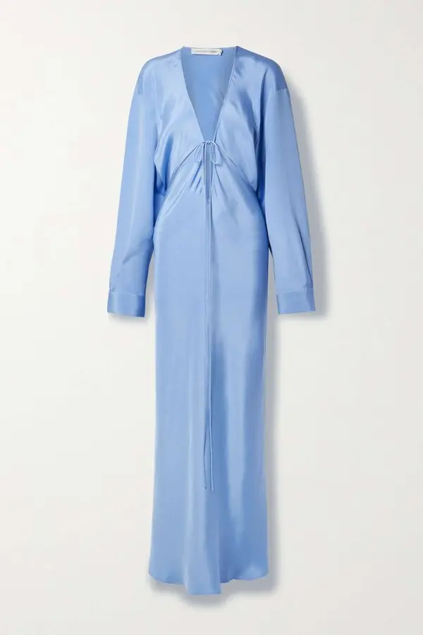 christopher esber triquetra dress blue Christopher Esber Pink Triquetra Front Tie Silk Maxi Dress