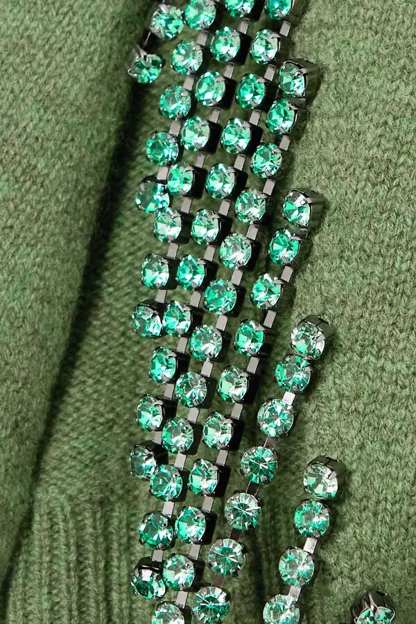 CHRISTOPHER KANE Crystal-embellished Cutout Wool Cardigan - Green