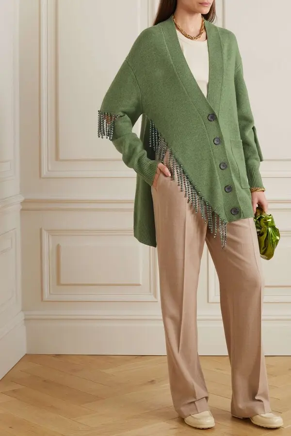 CHRISTOPHER KANE Crystal-embellished Cutout Wool Cardigan - Green