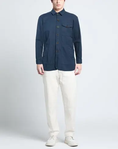 MANUEL RITZ Shirt Size Cotton, Linen, Elastane - Navy Blue