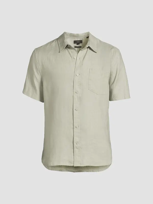 Vince Linen Short-sleeve Button-front Shirt - Matcha