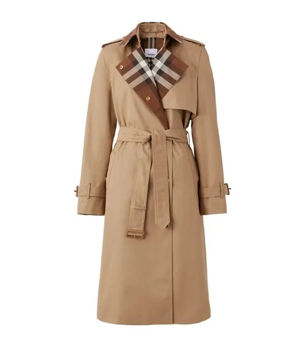 Burberry Exaggerated Check Panelled Trench Coat Brown Editorialist