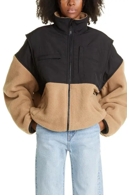 Alexander Wang Oversize Nylon & Double Face Fleece Jacket - Camel/black