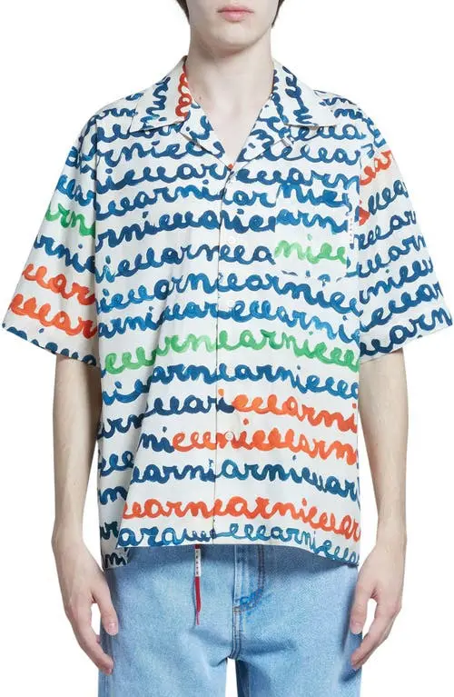 Marni Logo Stripe Cotton Camp Shirt
