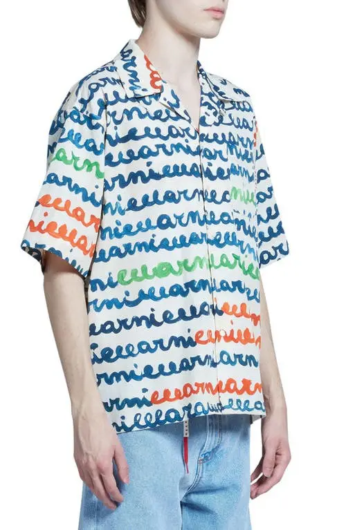 Marni Logo Stripe Cotton Camp Shirt