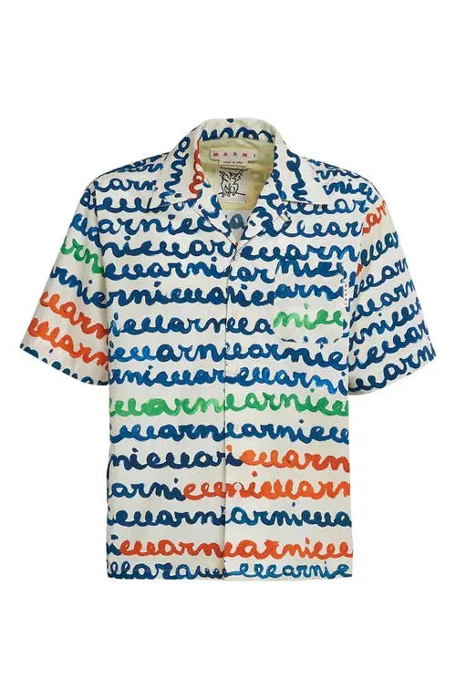 Marni Logo Stripe Cotton Camp Shirt